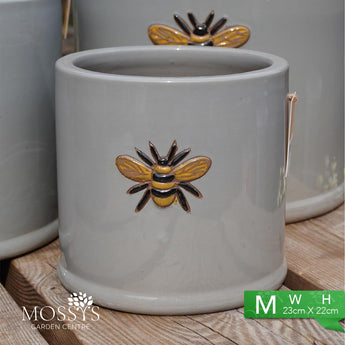 Bee Kind Bee Pots Glazed 'Grey' Frost Proof Cylinder Planter – Mossys ...