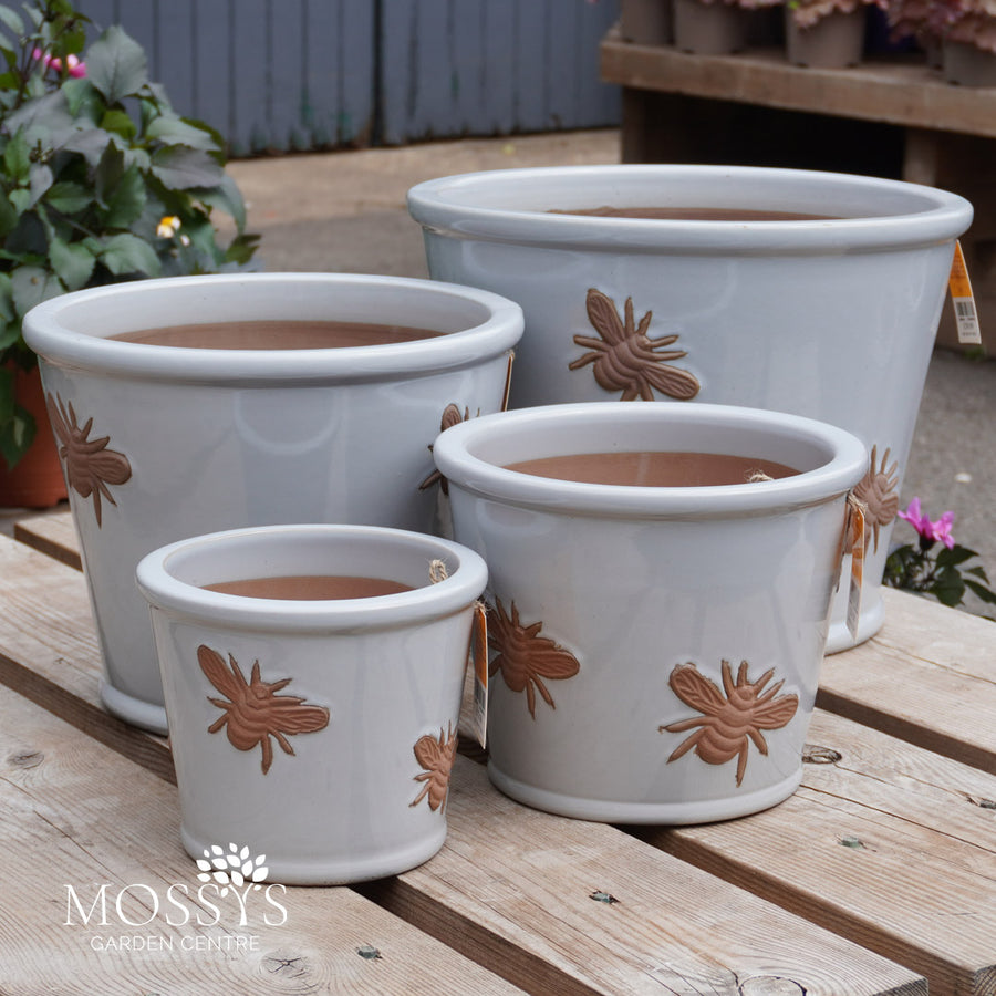 'Light Grey' Bee Kind Bumble Bee Glazed Pots Frost Proof Planters ...