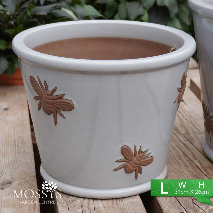 'Light Grey' Bee Kind Bumble Bee Glazed Pots Frost Proof Planters ...