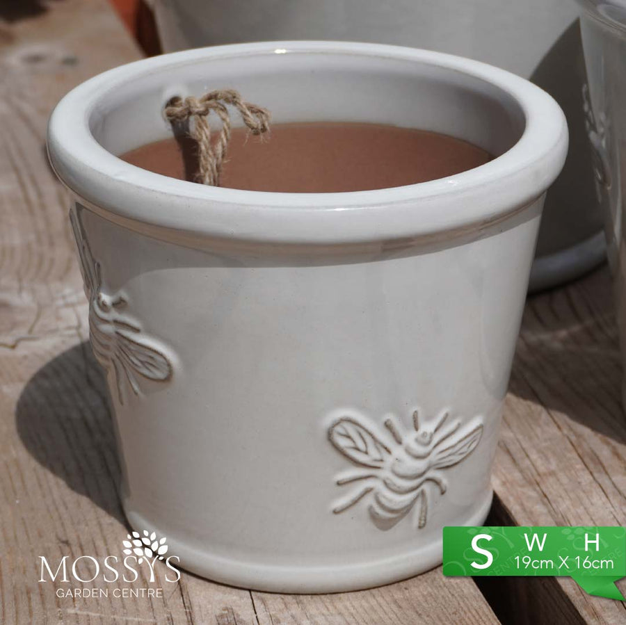 'Creamy White' Bee Kind Bumble Bee Glazed Pots Frost Proof Planters ...