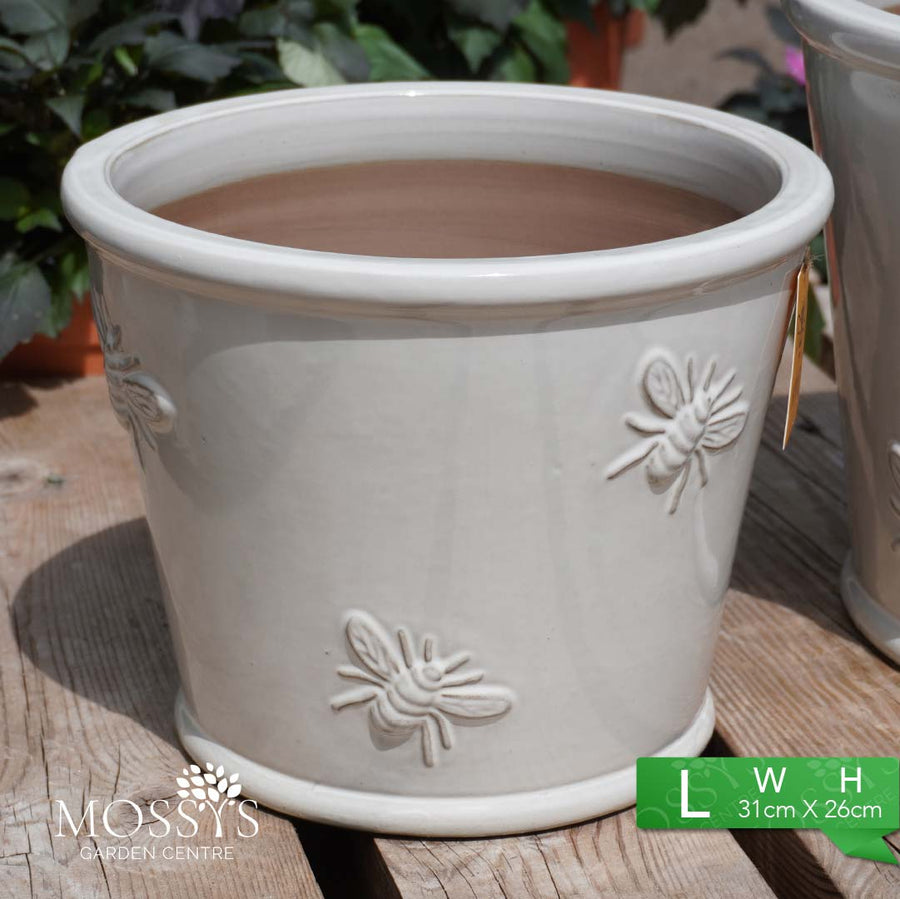 'Creamy White' Bee Kind Bumble Bee Glazed Pots Frost Proof Planters ...
