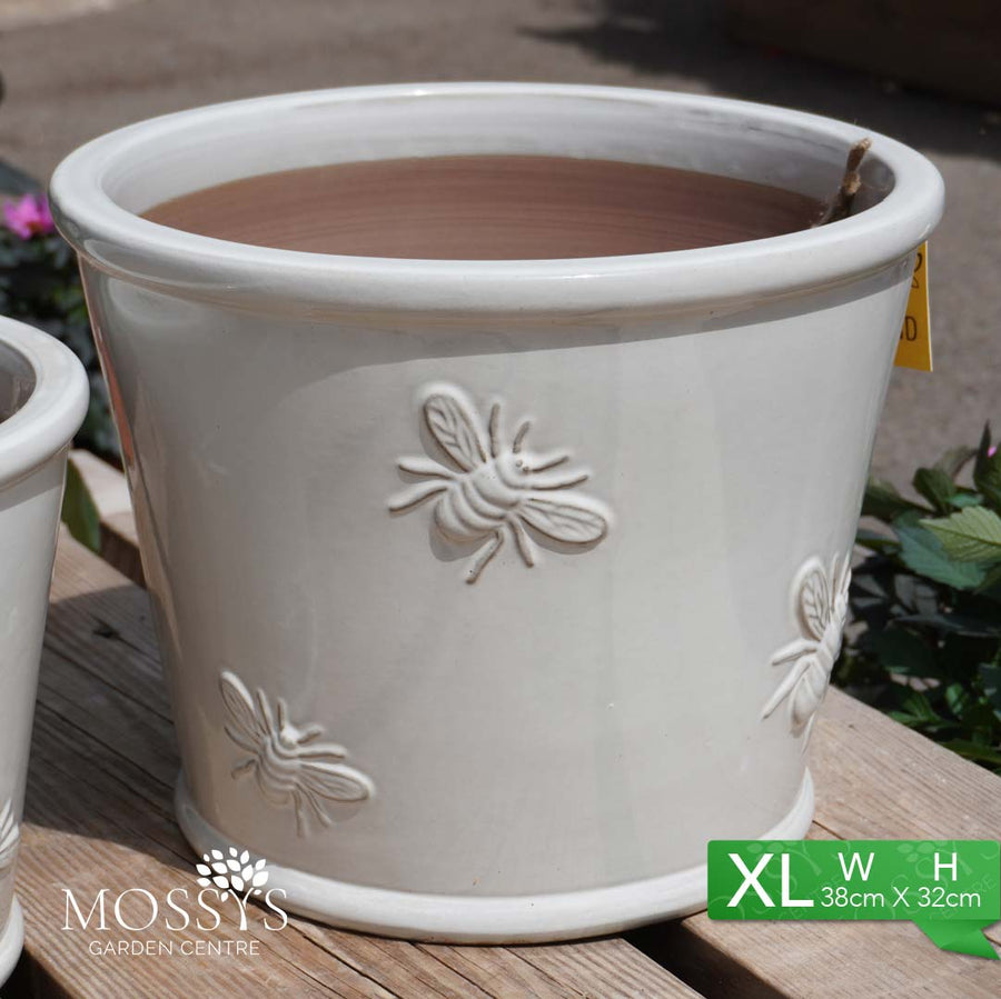 'Creamy White' Bee Kind Bumble Bee Glazed Pots Frost Proof Planters ...