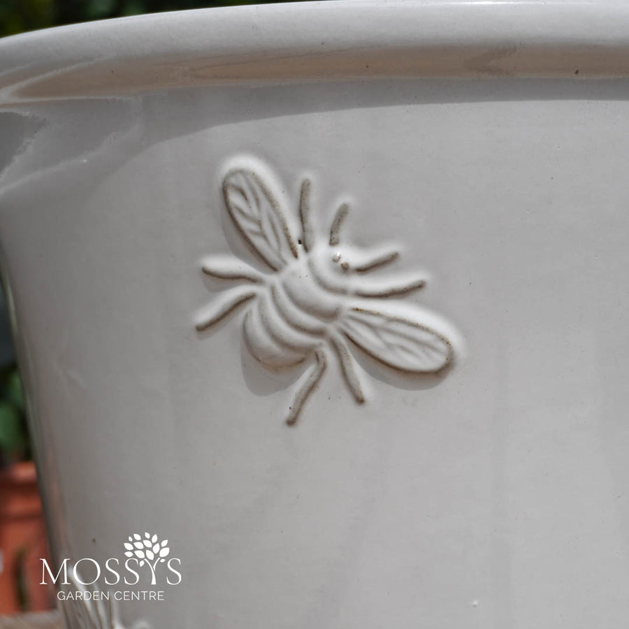 'Creamy White' Bee Kind Bumble Bee Glazed Pots Frost Proof Planters ...